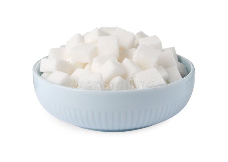 Bowl of Refined Sugar Cubes Isolated on White Stock Photo - Image of ...
