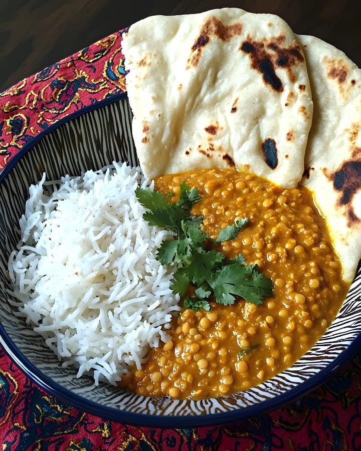 Bowl of Rice and Beans with a Side of Flatbread Stock Photo - Image of ...