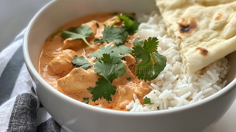 Bowl of Rice and Curry with a Piece of Bread on the Side Stock Image ...