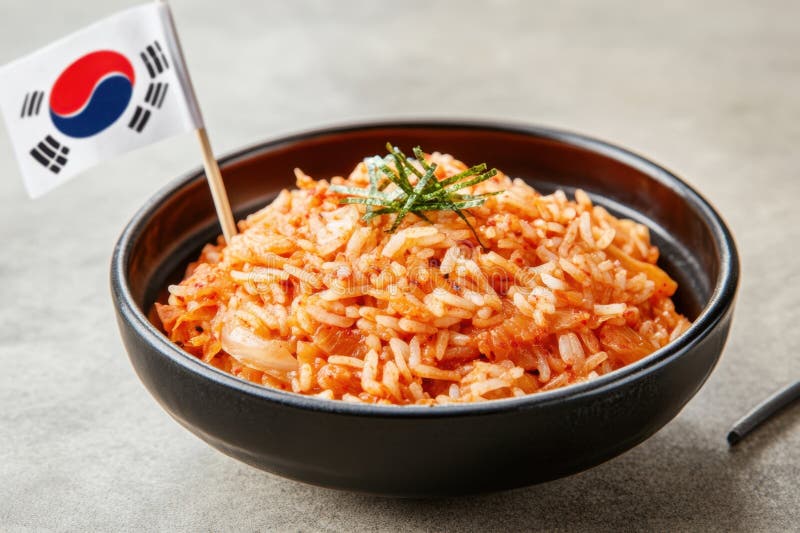 A Bowl of Rice with a Flag on Top Stock Illustration - Illustration of ...