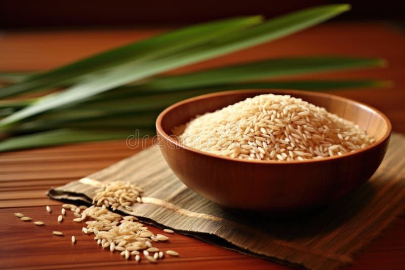 A Bowl of Rice Grains Placed on a Bamboo Mat Stock Image - Image of ...