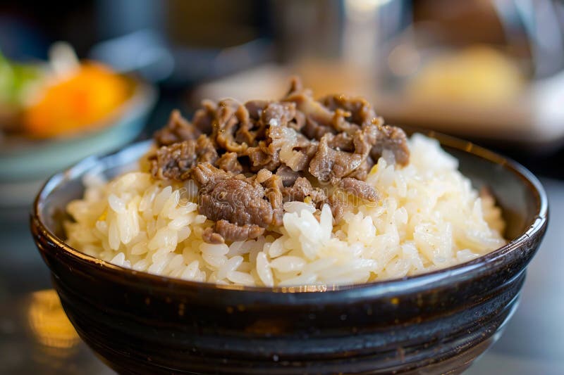 A Bowl of Rice with Meat and Vegetables Stock Photo - Image of basmati ...