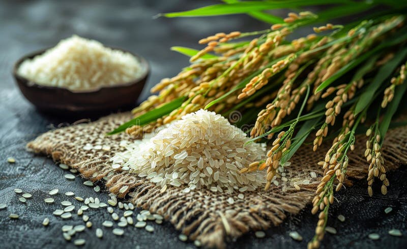 A Bowl of Rice is Next To a Bunch of Rice Stock Image - Image of ...