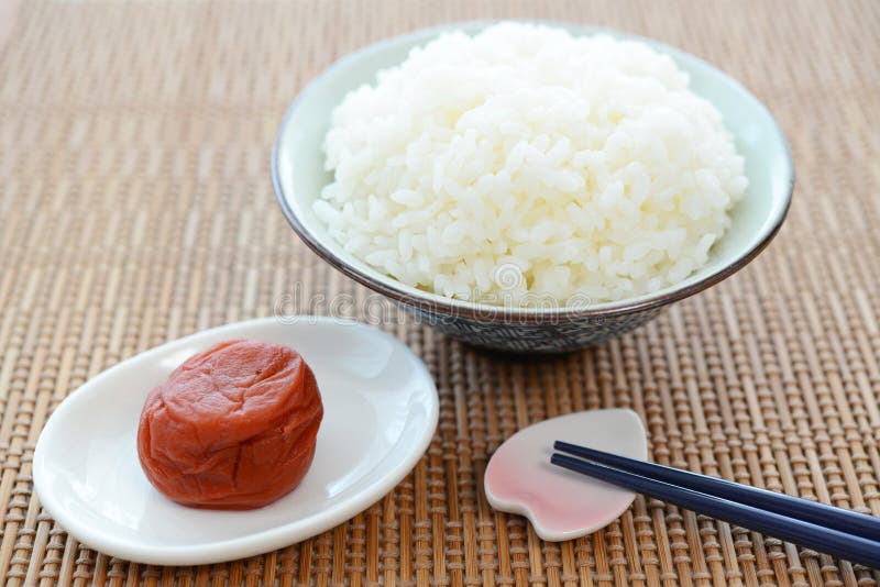 A Bowl of Rice with Pickled Plum Stock Photo - Image of gourmet ...