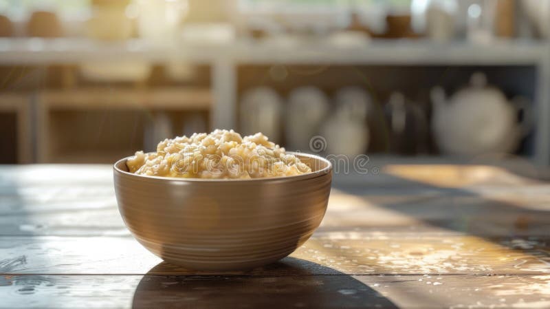 A Bowl of Rice on a Wooden Table, Suitable for Food and Kitchen ...