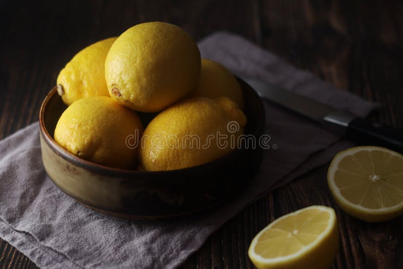 A Bowl with Yellow Bright Lemons Stock Photo - Image of exotic, ripe ...