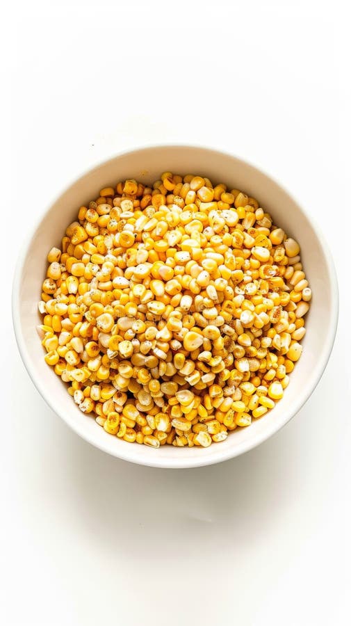 Bowl of Roasted Corn Kernels on a White Background, Close-up View ...