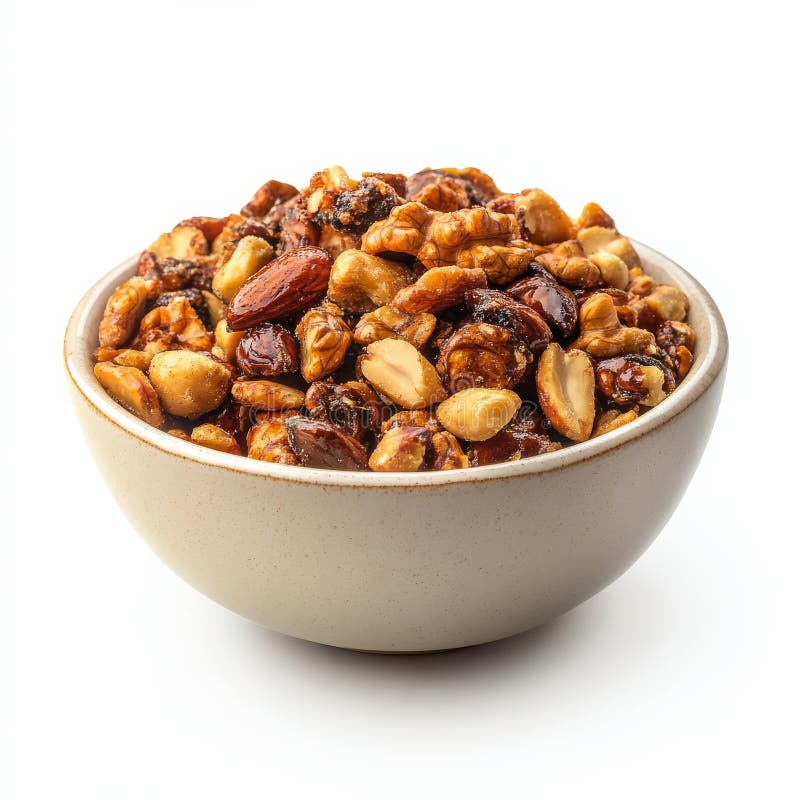 A Bowl of Roasted Mixed Nuts, Isolated on a White Background, Stock ...