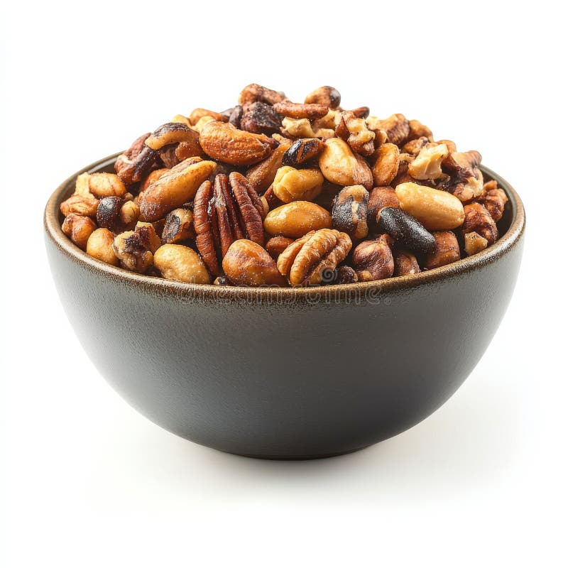 A Bowl of Roasted Mixed Nuts, Isolated on a White Background, Stock ...