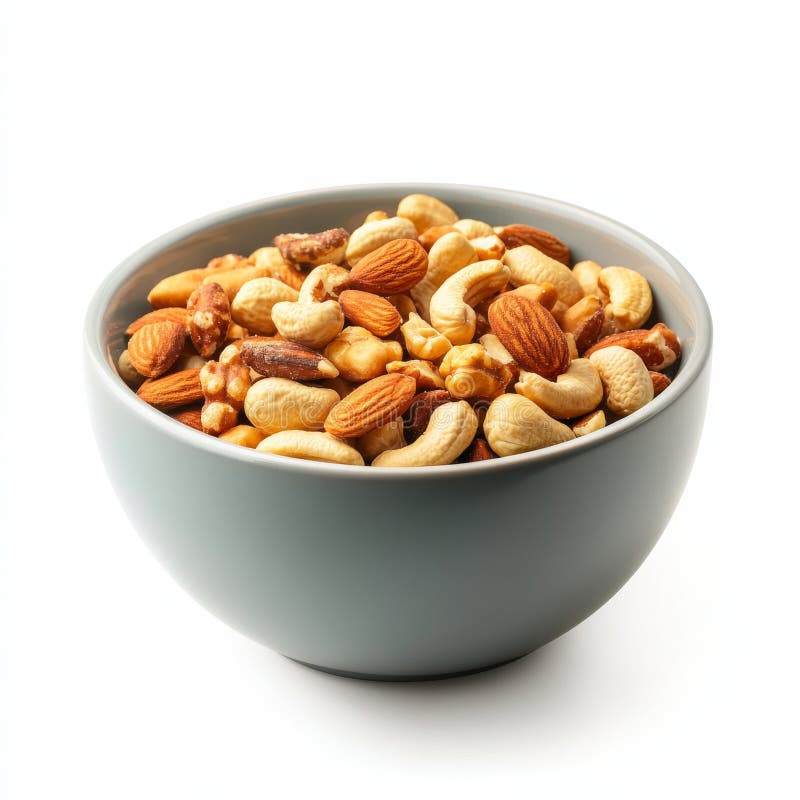 A Bowl of Roasted Mixed Nuts, Isolated on a White Background, Stock ...