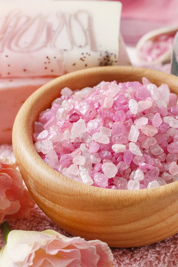 Bowl of rose sea salt stock photo. Image of grained, pastel - 75319600