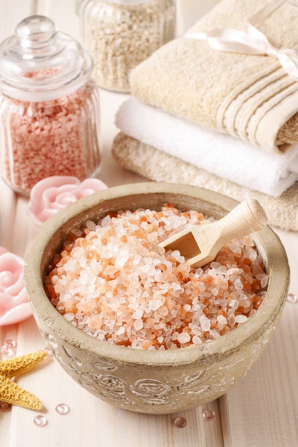 Bowl of rose sea salt stock image. Image of body, hygiene - 51409875