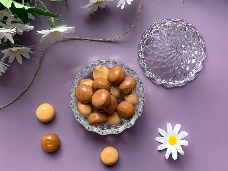 A Bowl of Round Caramel Candy with Selective Focus. Stock Photo - Image ...