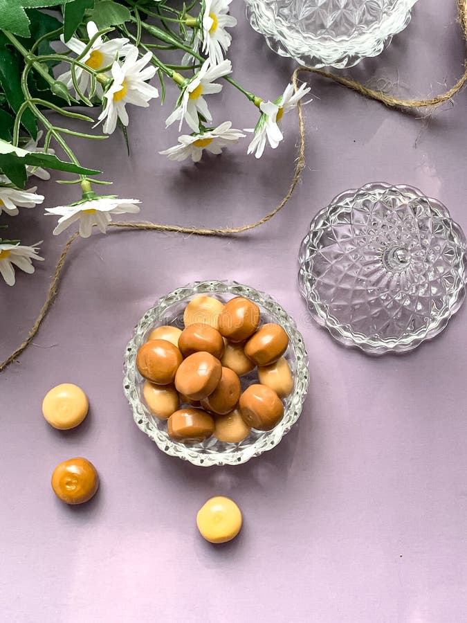 A Bowl of Round Caramel Candy with Selective Focus. Stock Photo - Image ...