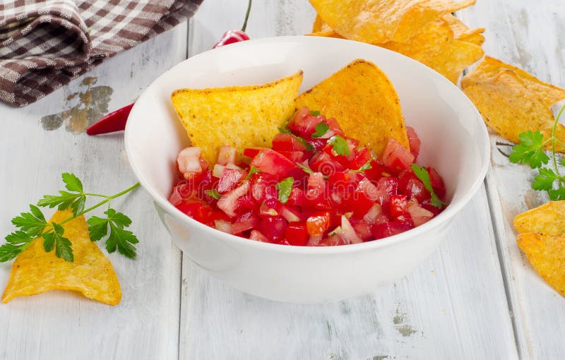 Bowl of Salsa Dip with Chips. Stock Photo - Image of tomato, healthy ...