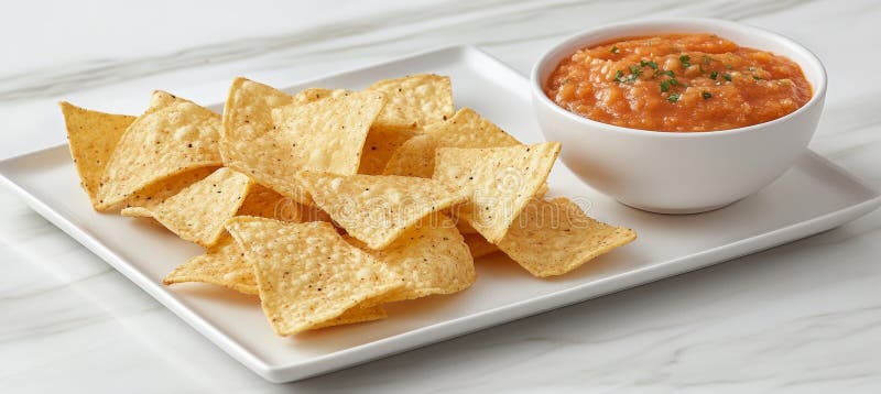 Bowl of Salsa and Plate of Tortilla Chips Isolated on White Plate on ...