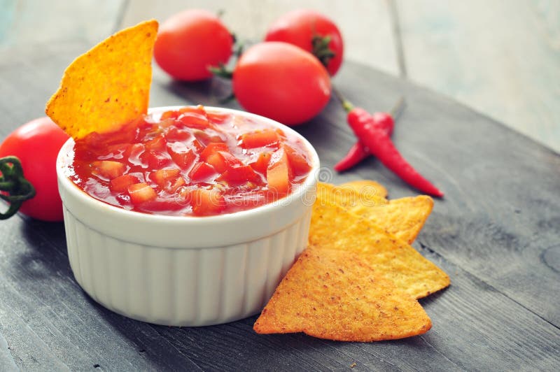 Bowl of Salsa with Tortilla Chips Stock Photo - Image of snack ...