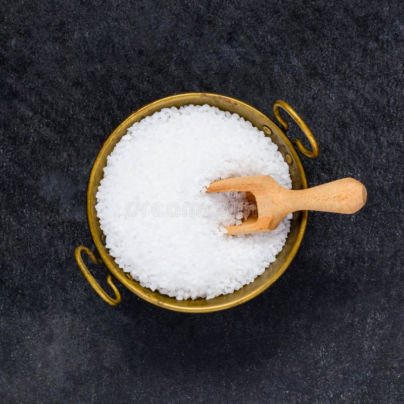 Bowl of Salt with Wooden Spoon Stock Photo - Image of wooden, view ...