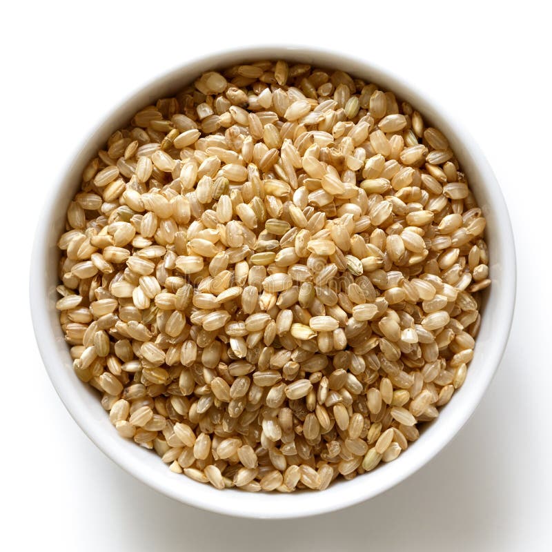 Bowl of Short Grain Brown Rice on White. Stock Image - Image of white ...