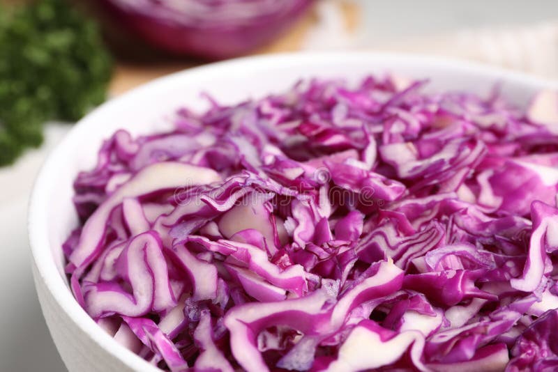 Bowl with Shredded Red Cabbage, Closeup View Stock Photo - Image of ...