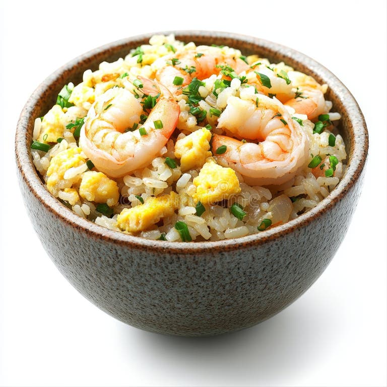 A Bowl of Shrimp Fried Rice, Set Against a Clear Background Stock Image ...