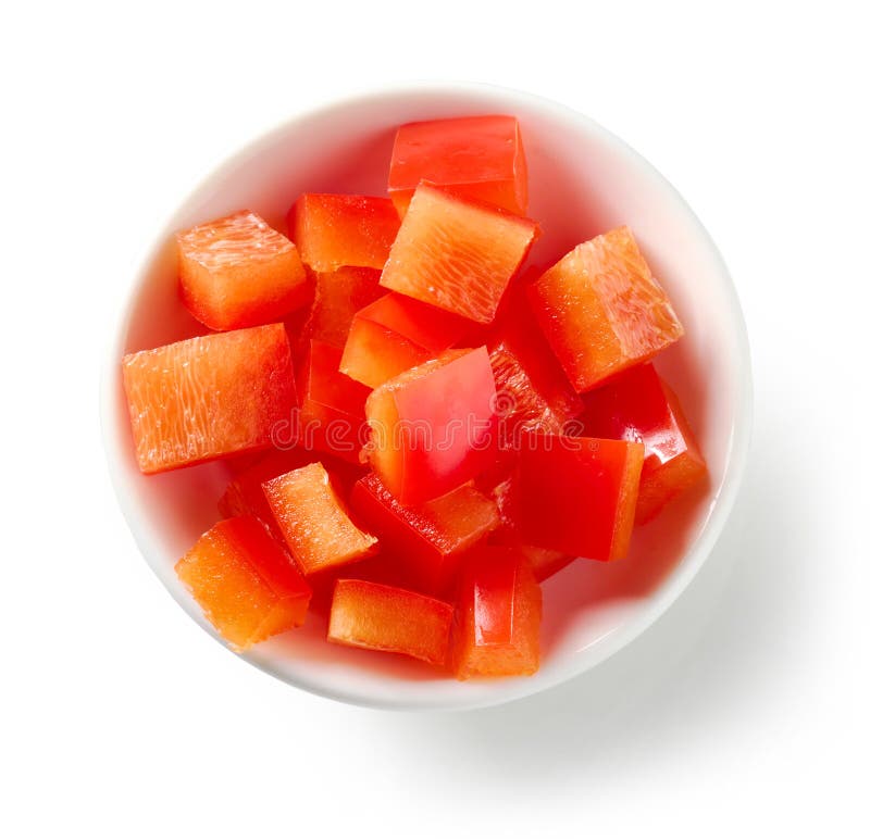 Bowl of sliced red paprika stock image. Image of background - 263052929