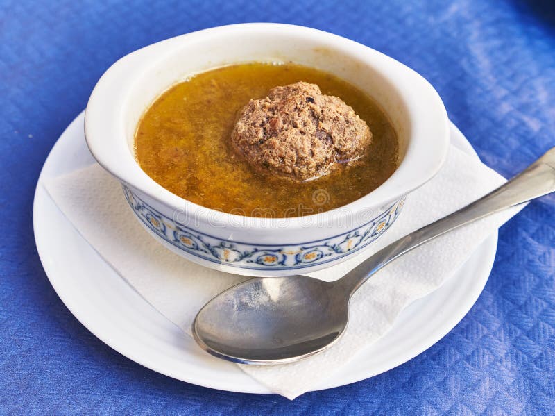 Bowl of Soup with Meatball on Paper Surface Stock Image - Image of ...