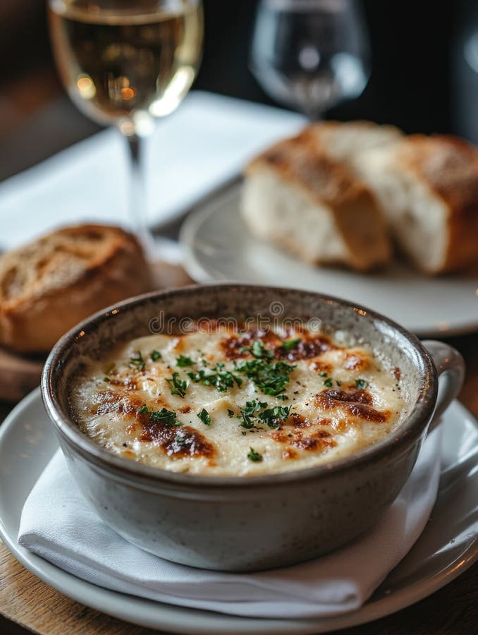 Soup and Wine stock photo. Image of bowl, gourmet, setting - 385166956