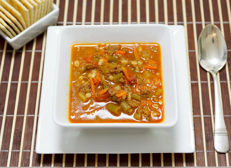 Bowl of Soup stock photo. Image of square, silver, beans - 65198952