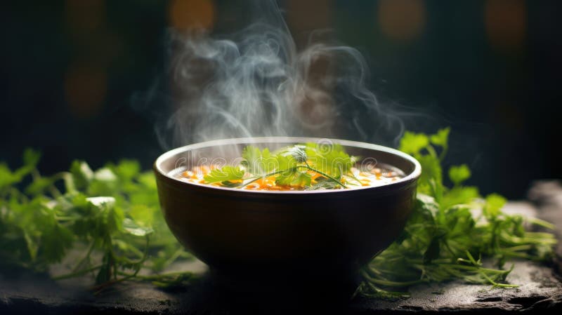A Bowl of Soup with Steam Rising from it, AI Stock Image - Image of ...