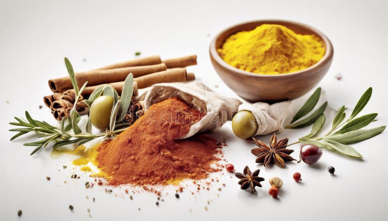 A Bowl of Spices and Herbs Including Cinnamon, Cumin, and Oregano Stock ...