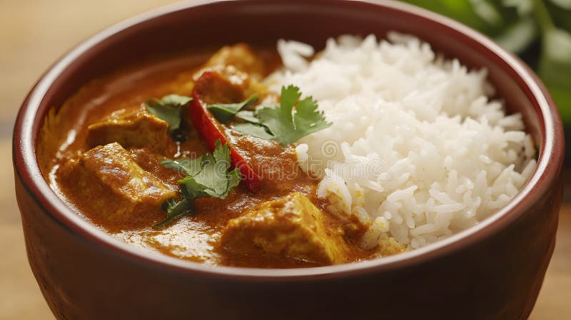 A Bowl of Spicy Curry with Rice Stock Illustration - Illustration of ...