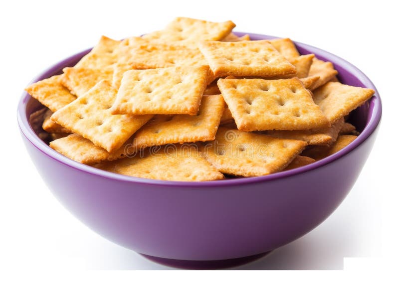 Bowl of Square Crackers in a Purple Bowl on a White Background, Food ...