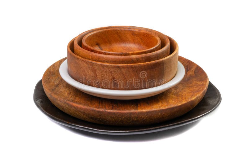Bowl Stack Isolated, Stacked Dishes, Various Bowls Pile, Wooden and ...