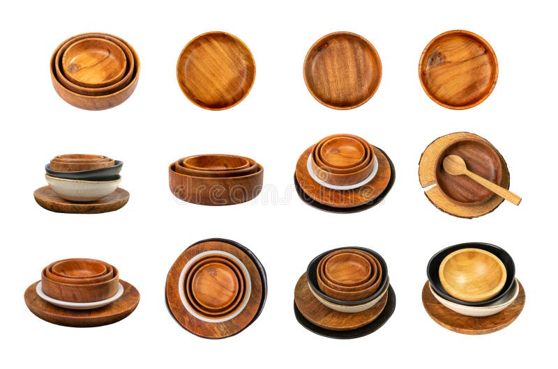 Bowl Stack Isolated, Stacked Dishes, Various Bowls Pile, Wooden and ...