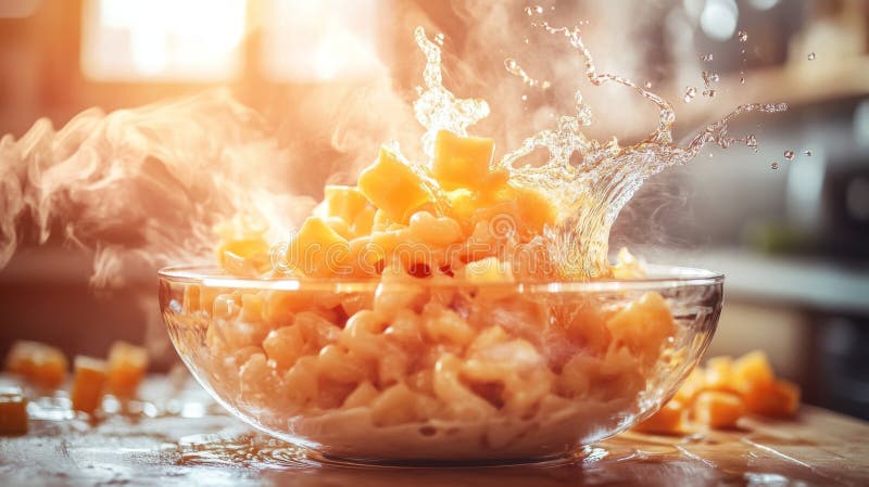 A Bowl of Steaming Pasta with a Water Splash Stock Image - Image of ...