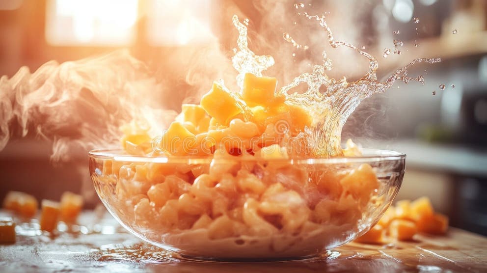 A Bowl of Steaming Pasta with a Water Splash Stock Image - Image of ...