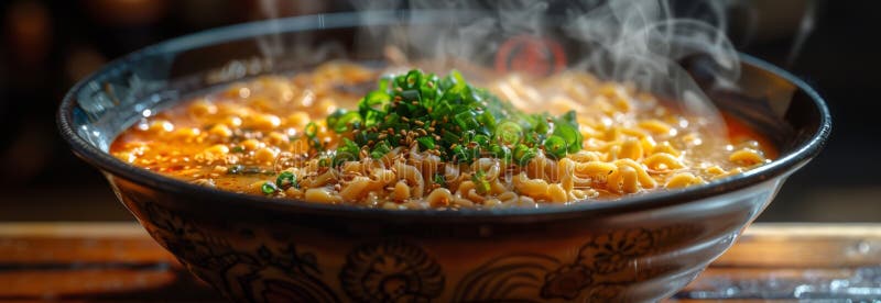 Bowl of Steaming Ramen Stands on a Table in a Japanese Cafe Stock Photo ...