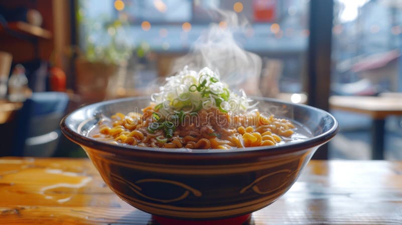 Bowl of Steaming Ramen Stands on a Table in a Japanese Cafe Stock Image ...