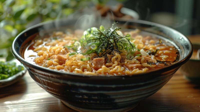 Bowl of Steaming Ramen Stands on a Table in a Japanese Cafe Stock Photo ...