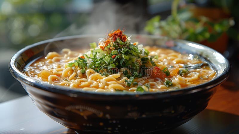 Bowl of Steaming Ramen Stands on a Table in a Japanese Cafe Stock Image ...