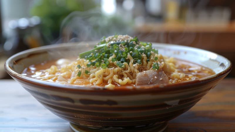 Bowl of Steaming Ramen Stands on a Table in a Japanese Cafe Stock Image ...