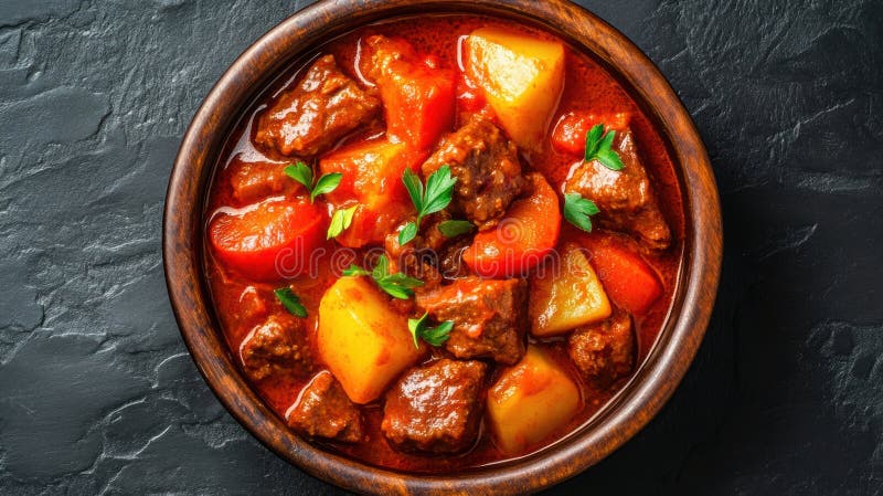 A Bowl of Stew with Meat and Vegetables on a Stone Surface, AI Stock ...
