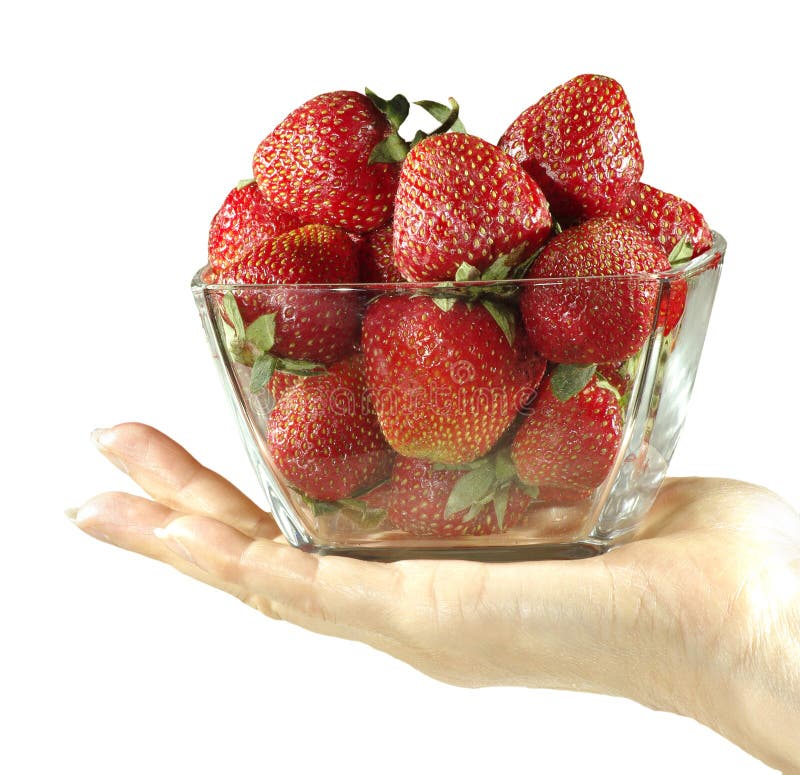 Bowl of Strawberries in Hand Stock Photo - Image of freshness, green ...