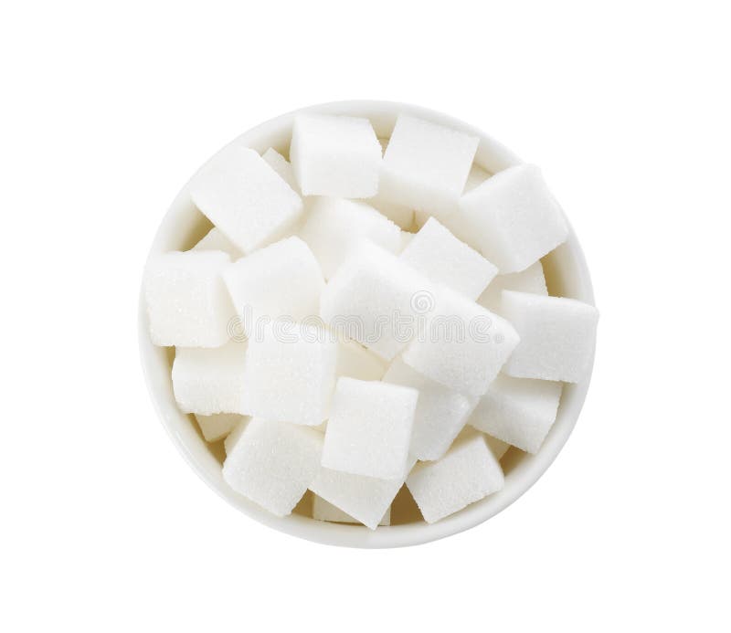 Bowl of Sugar Cubes Isolated on White, Top View Stock Photo - Image of ...