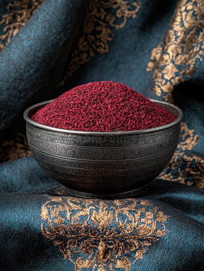 A Bowl of Sumac on a Decorative Cloth. Stock Illustration ...