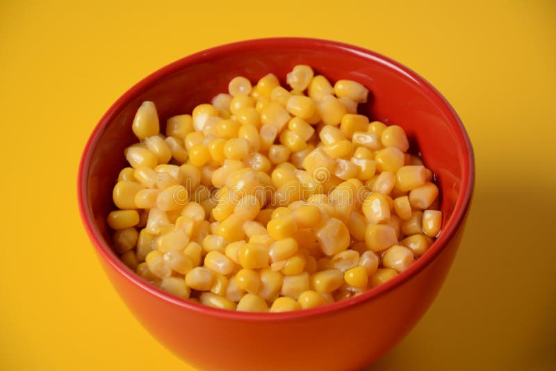 Bowl of Sweet Corn in Red Bowl on Yellow Background Stock Image - Image ...