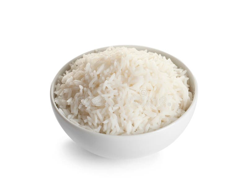Bowl of Tasty Cooked Rice on White Stock Image - Image of nutrition ...