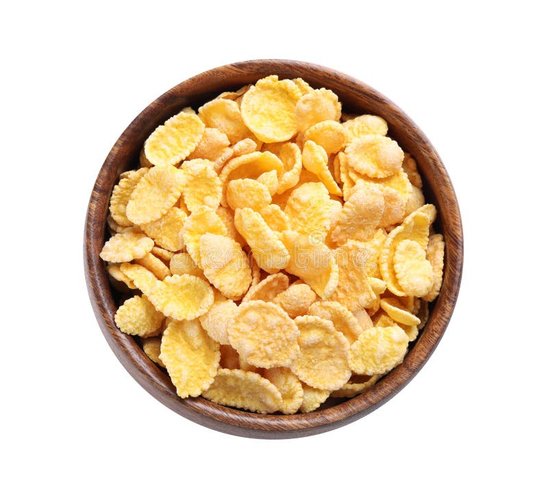 Bowl of Tasty Crispy Corn Flakes Isolated on White, Top View Stock ...