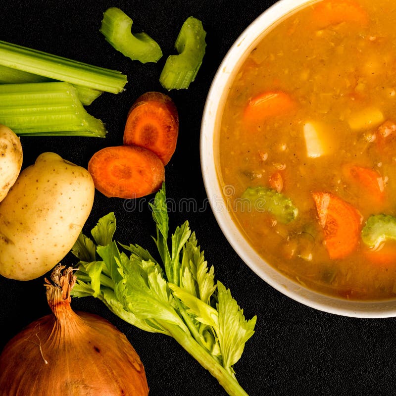 Bowl of Thick Chunky Vegetable Soup Stock Image - Image of bowl ...